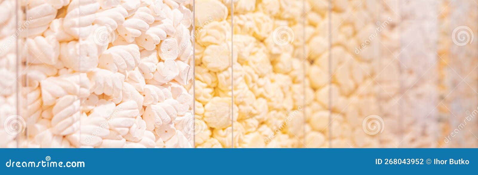 Pastel Yellow Marshmallows in a Shop Window Stock Photo - Image of food ...