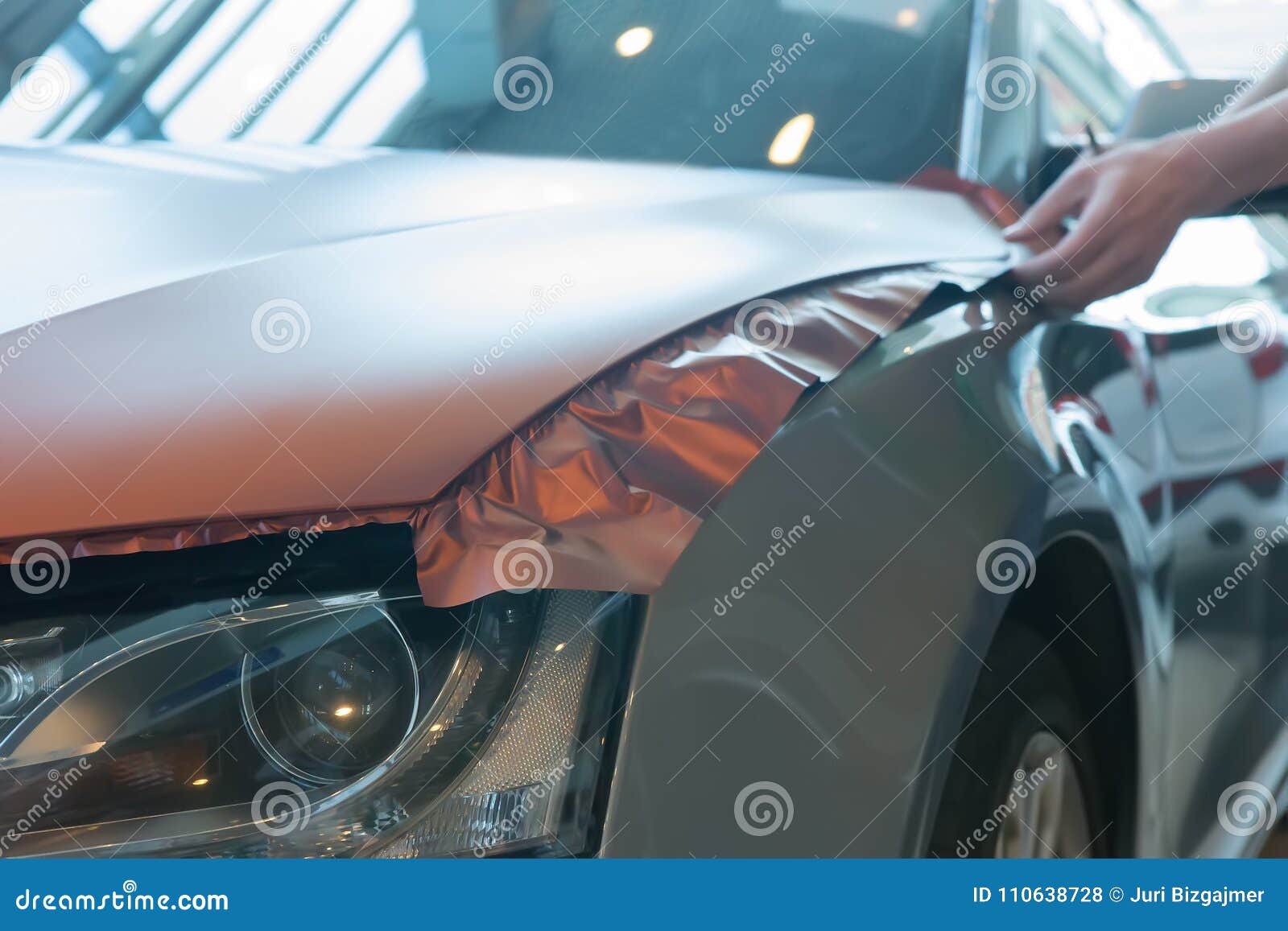 Pasting of Car Carbonic Plastic Stock Photo - Image of repair, body ...