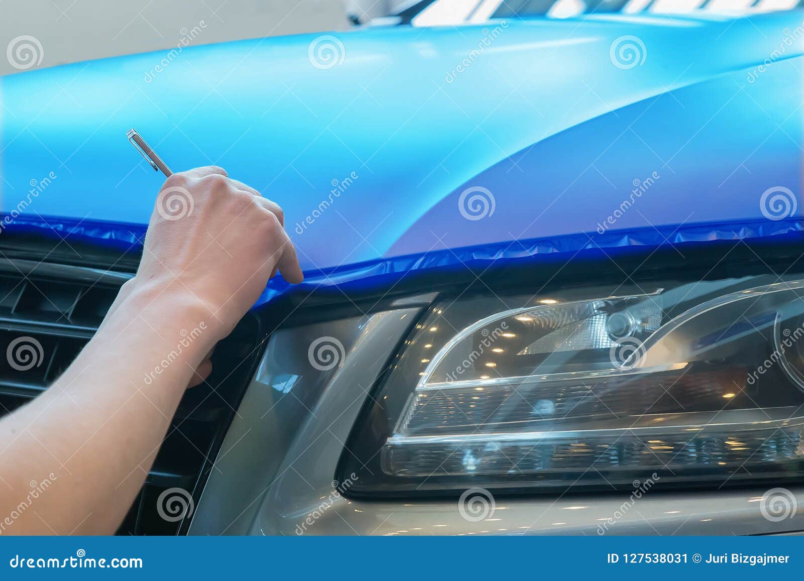 Pasting of Car Carbonic Plastic Stock Image - Image of glue, motor ...