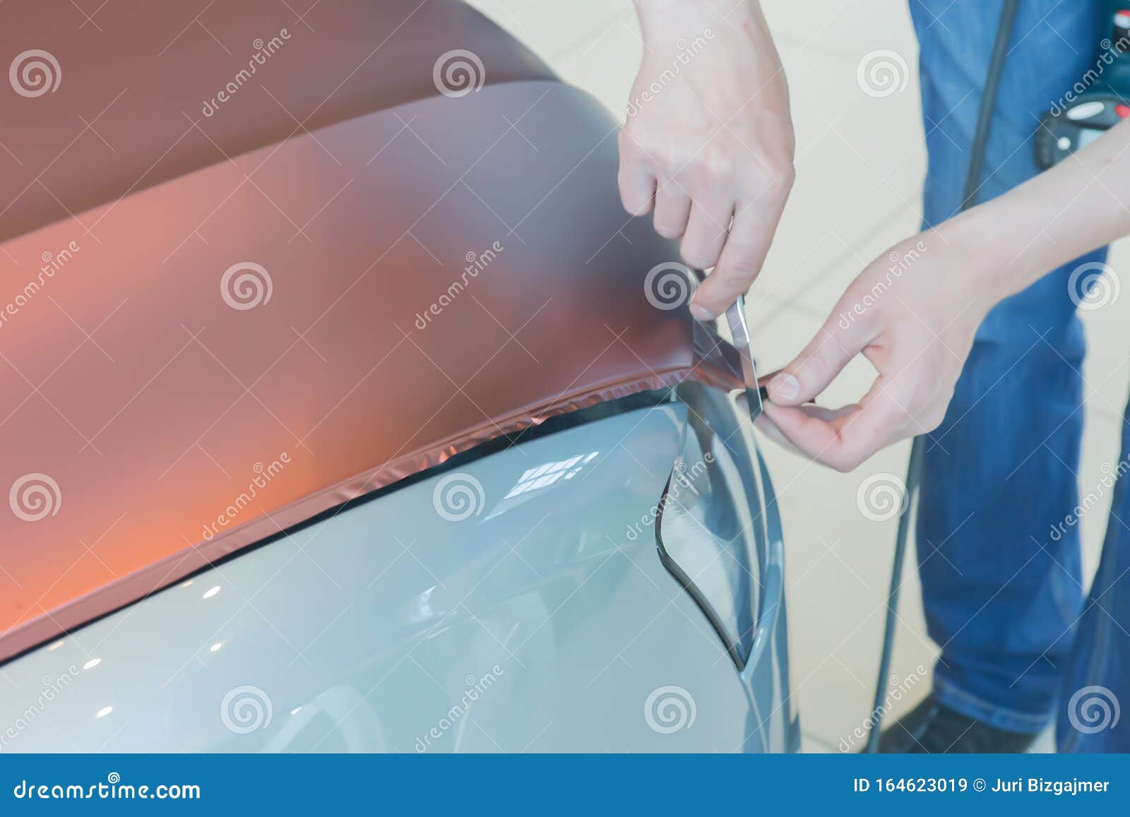 Pasting of Car Carbonic Plastic Stock Image - Image of color, adhesion ...