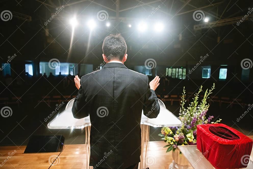 Pastor Praying for Congregation Stock Image - Image of prayer, podiums ...