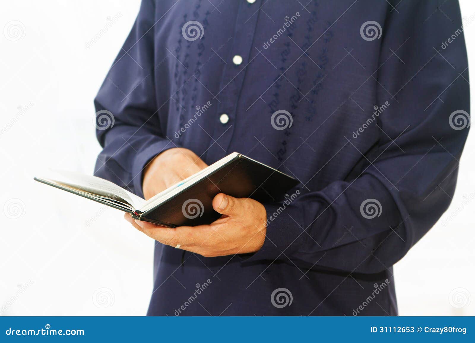 Pastor Priest Reading Holy Bible Over White Stock Image - Image of ...