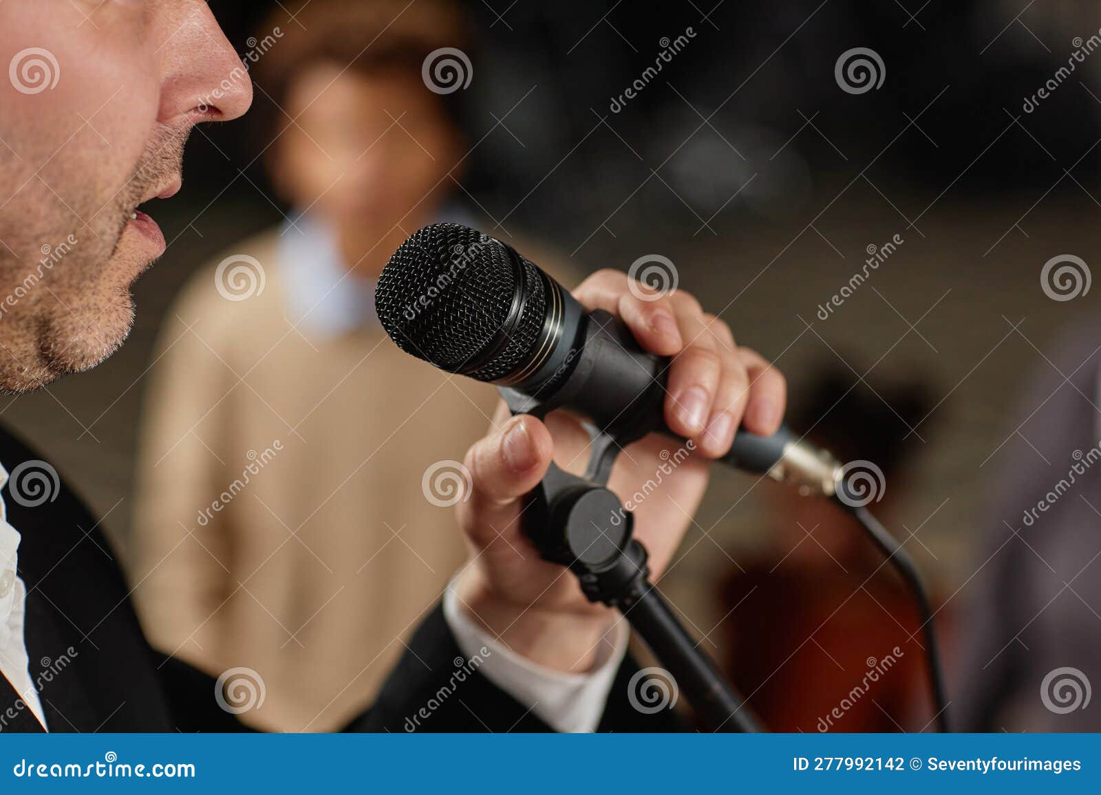 Pastor Speaking in Microphone in Church Stock Photo - Image of ...