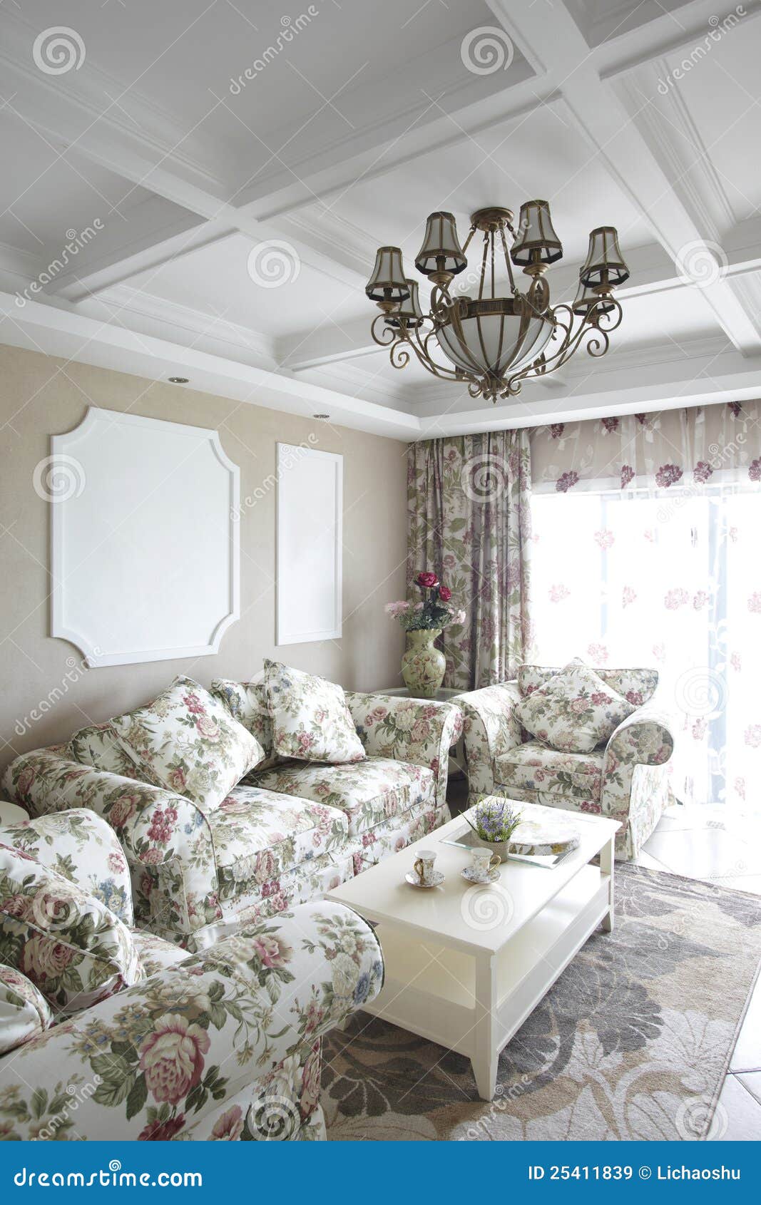 The Pastoral Style Living Room Stock Image - Image of carpet, house ...