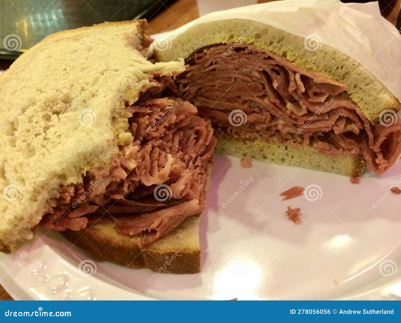 Pastrami Sandwich in a New York Deli. Stock Photo - Image of brown ...