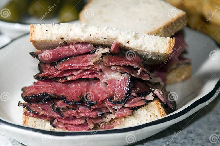 Pastrami Sandwich Rye Bread Stock Photo - Image of smoked, food: 8278488