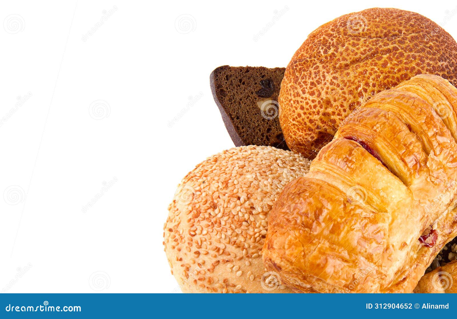 Pastries, Buns and Bread Isolated on a White . There is Free Space for ...