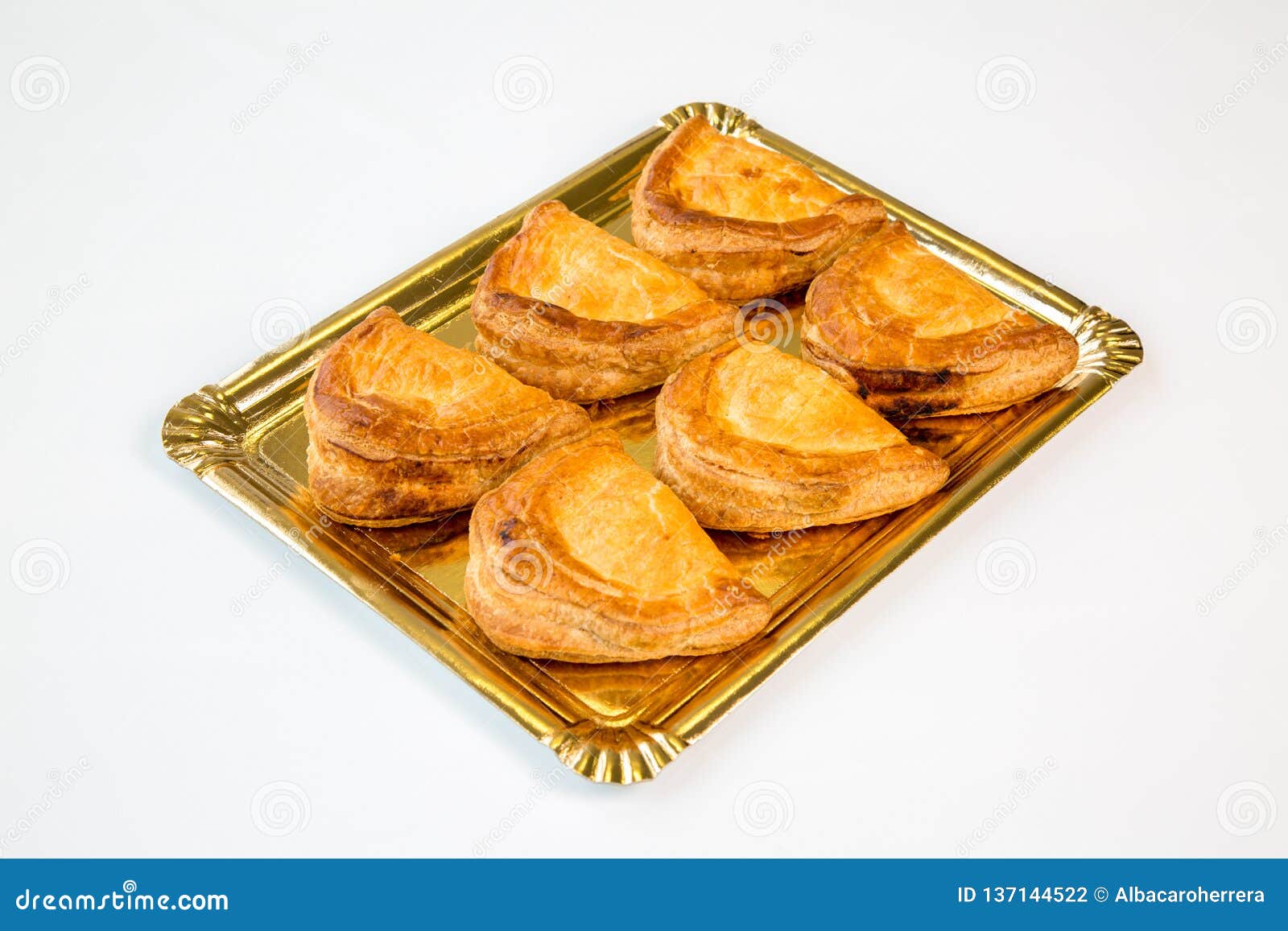 Pastries in a Gold Tray on White Background Stock Photo - Image of ...