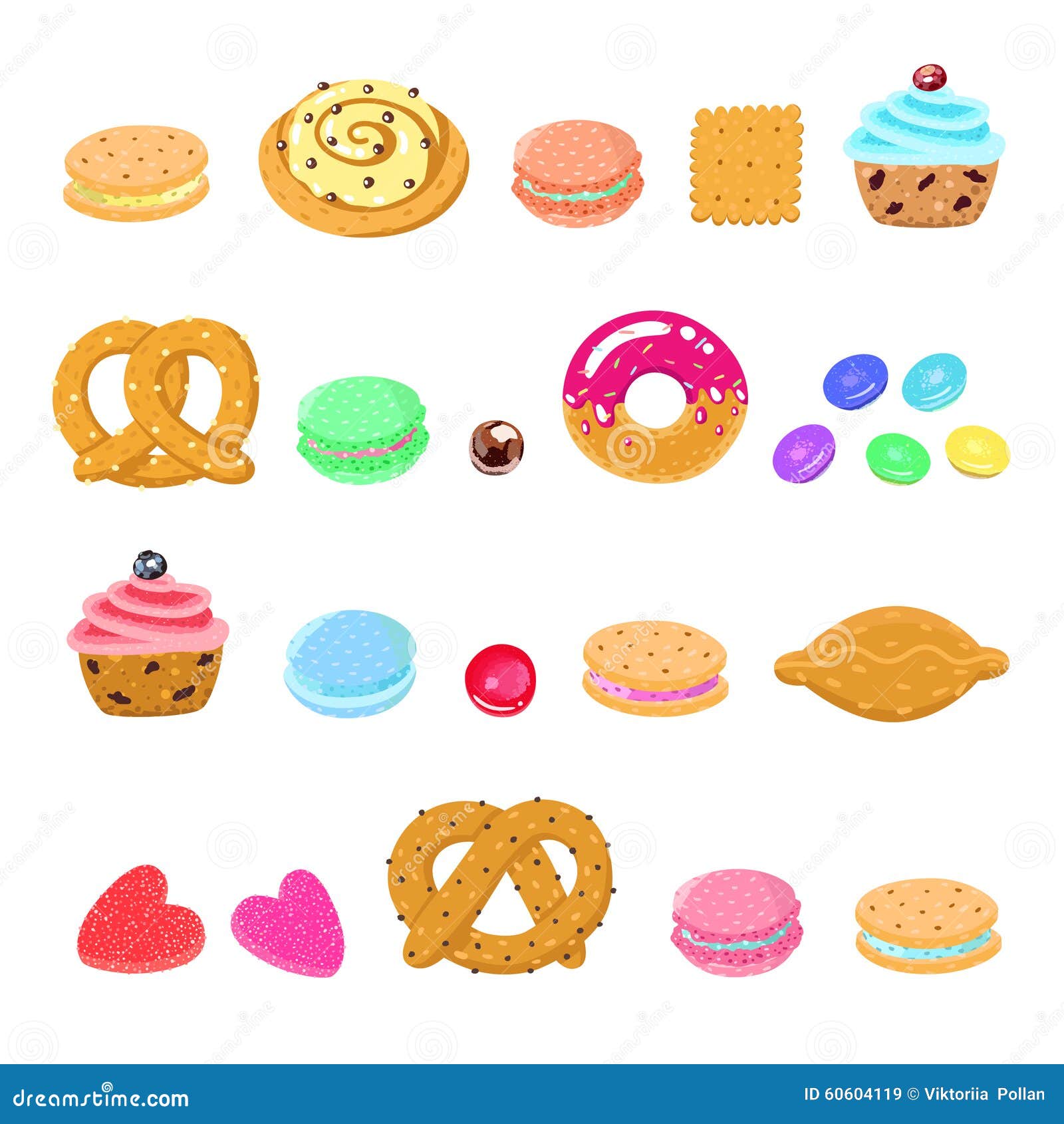 Pastries, Sweets and Candies Vector Set Stock Vector - Illustration of ...