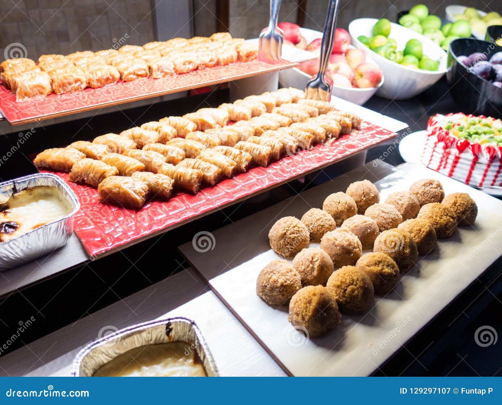 Pastries, Pastries on the Table in the Restaurant. Hotel Interior ...