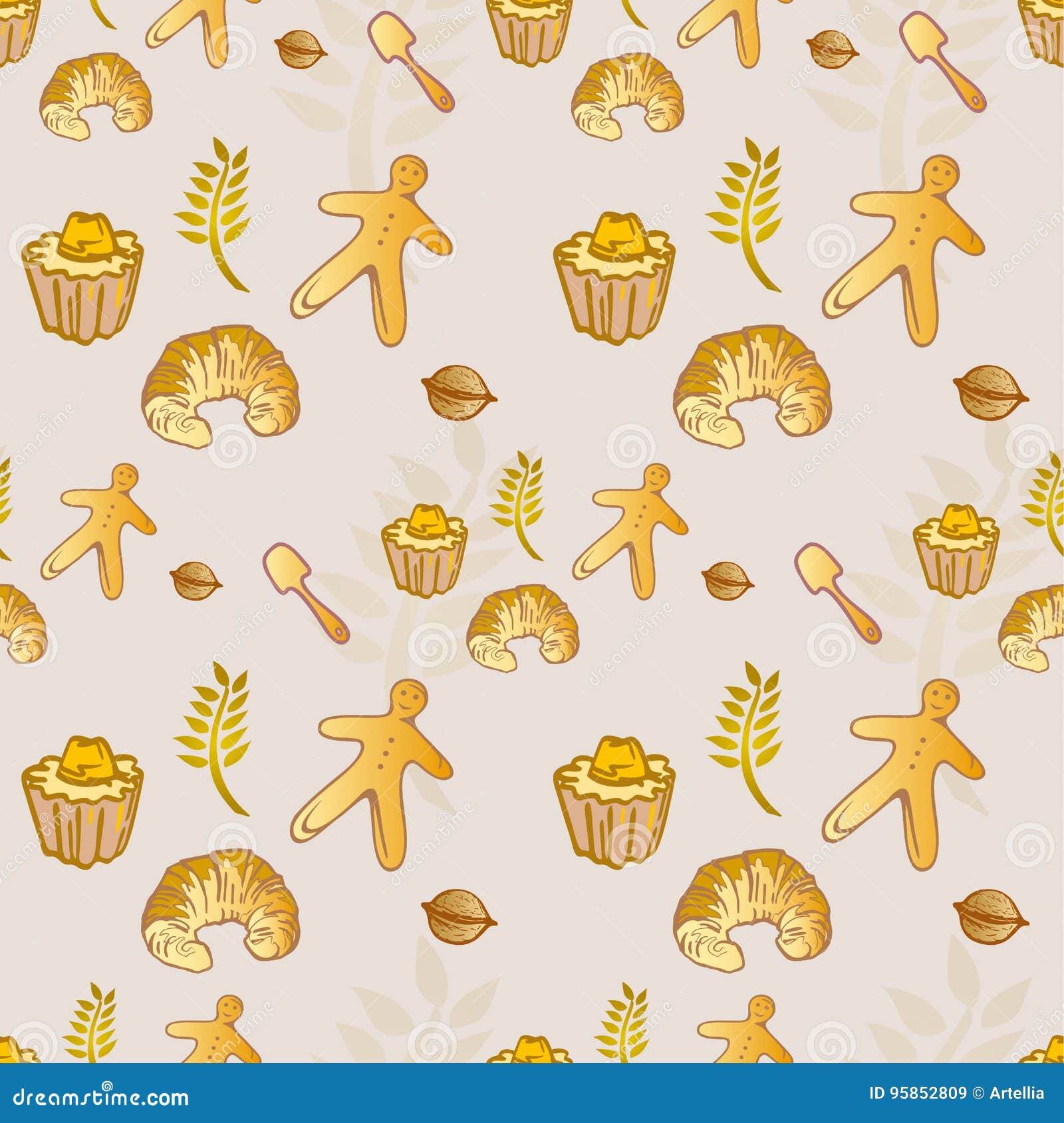 Pastry Bakery Croissant Seamless Pattern - Golden Colors Stock Vector ...
