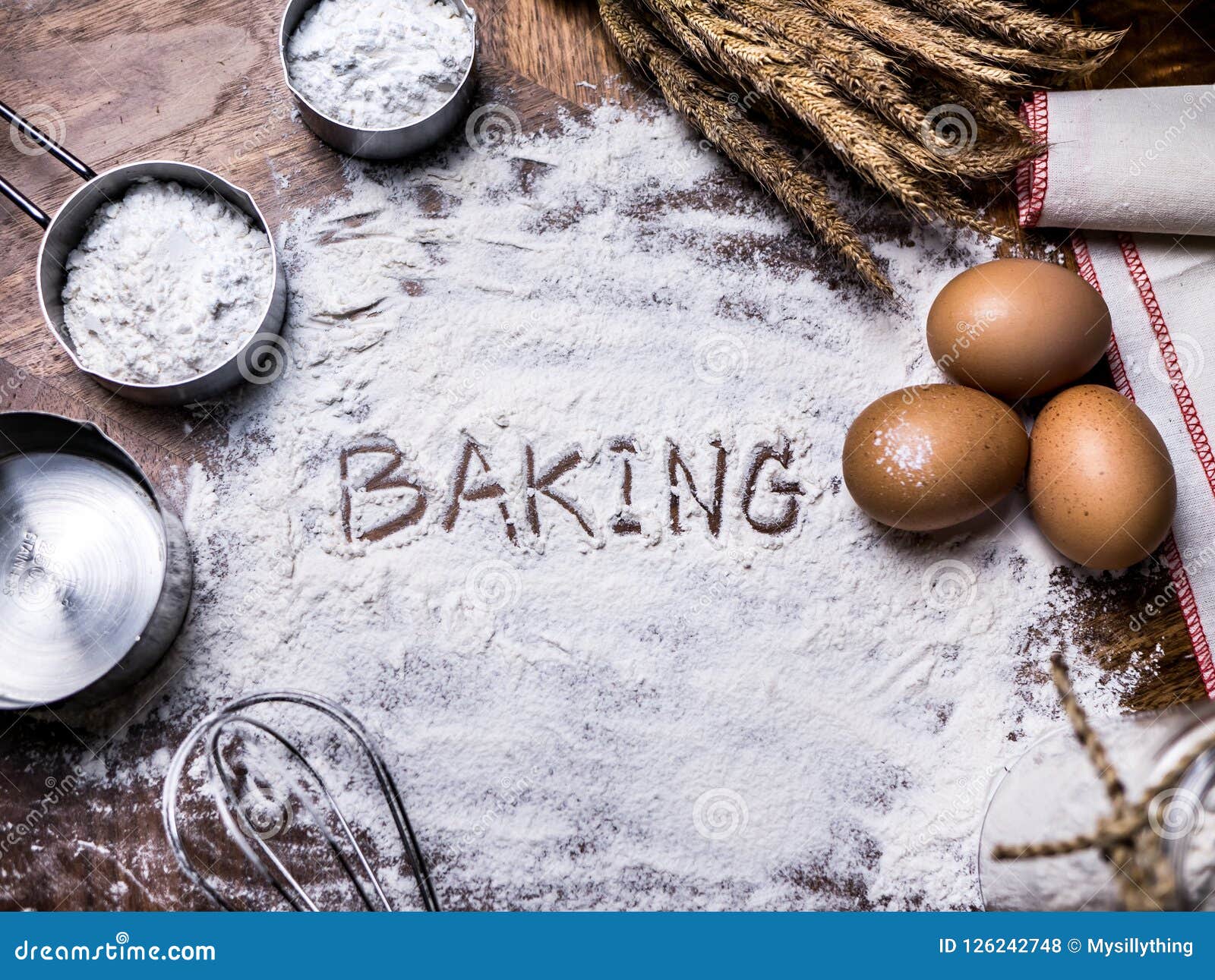 Pastry Baking Accessories Bakery Background with Baking Text Writing on ...