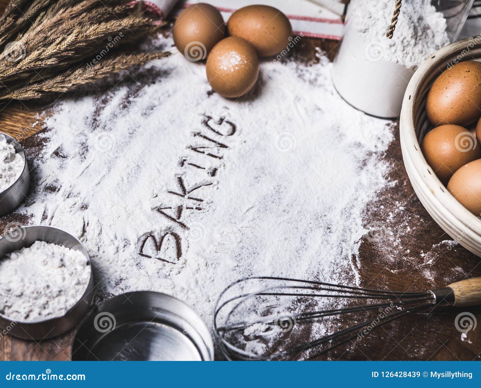 Pastry Baking Accessories Bakery Background with Baking Text Writing on ...