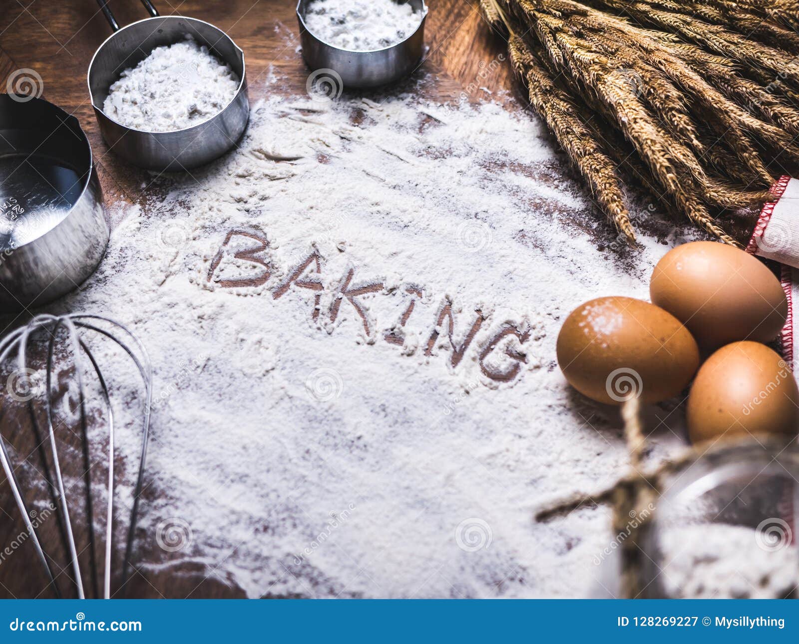 Pastry Baking Accessories Bakery Background with Baking Text Writing on ...