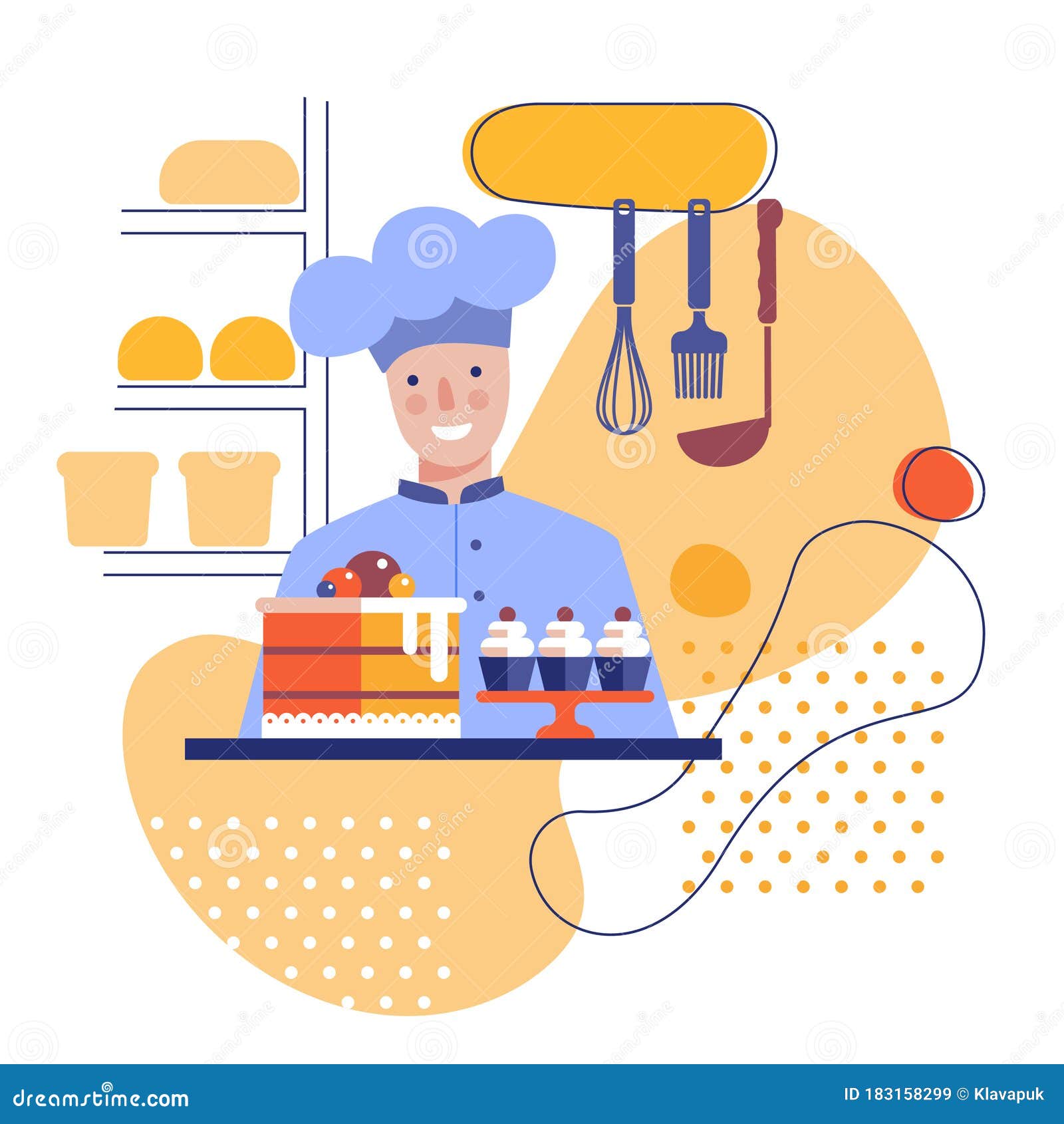 Pastry Chef with Cake and Cakes. Flat Vector Stylized Image Stock ...