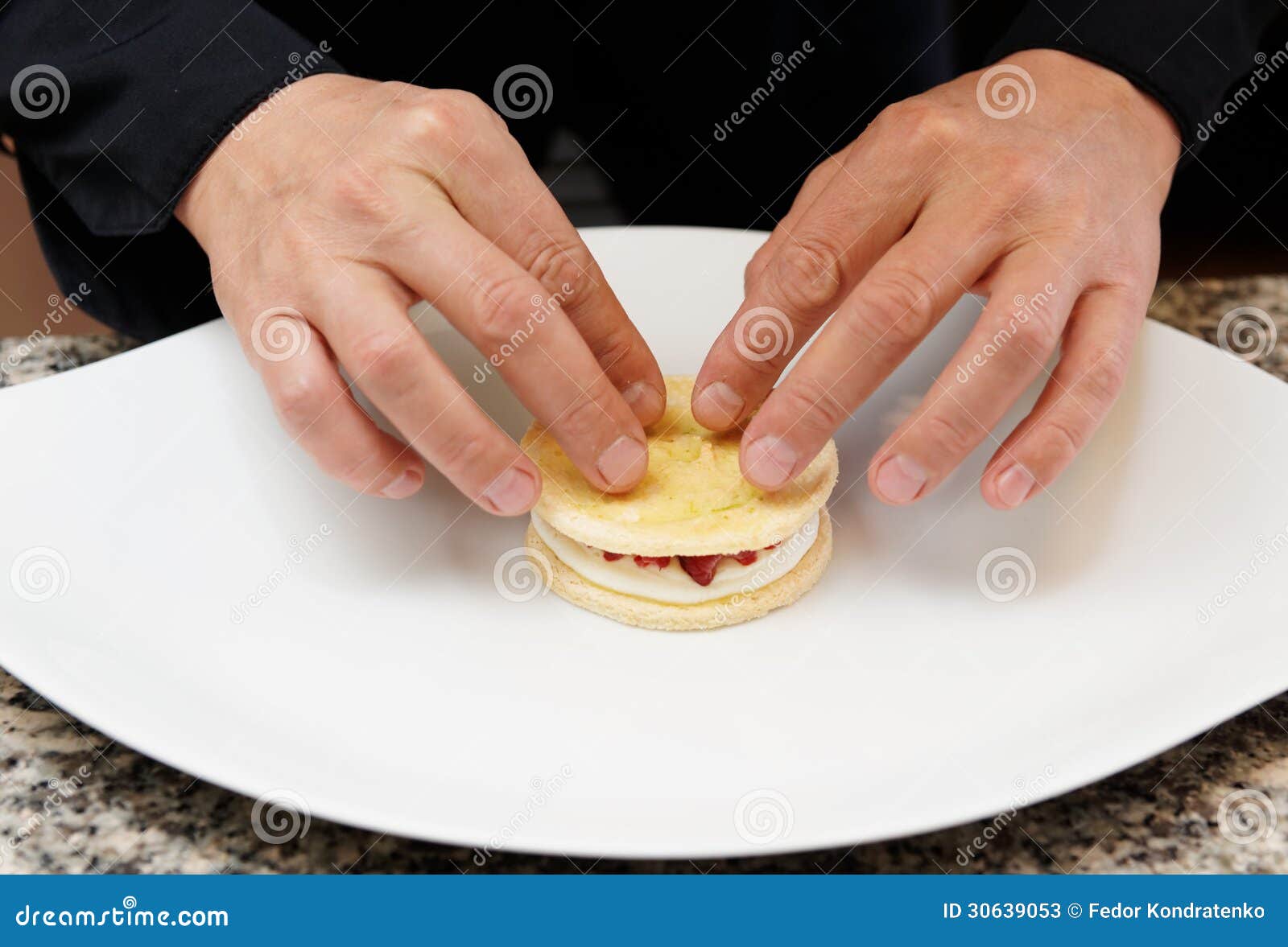 Pastry Chef is Carefully Making a Dessert Stock Image - Image of plate ...