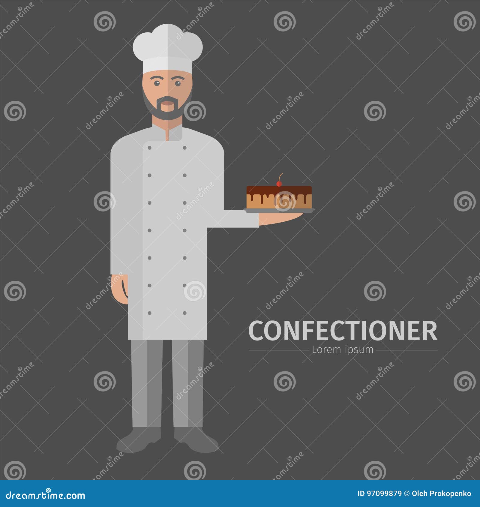 Pastry Chef Character, Confectioner Holding Plate with Cake. Stock ...