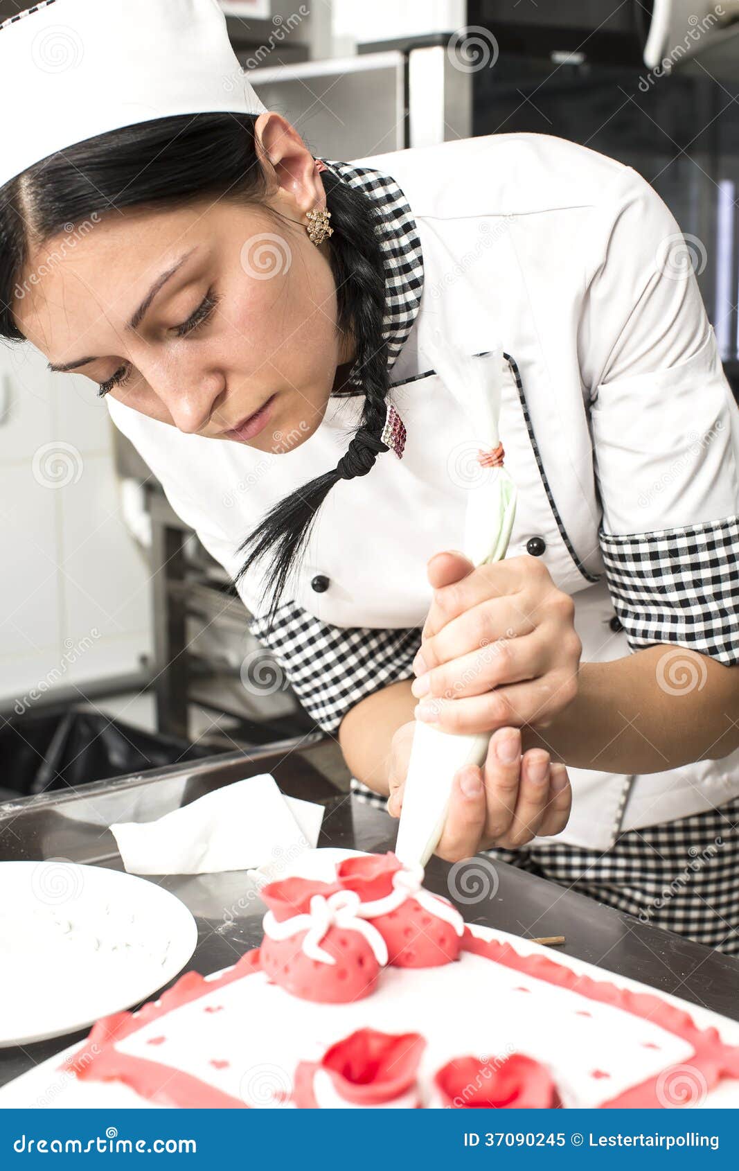 Pastry Chef Decorates a Cake Stock Image - Image of confectionery ...