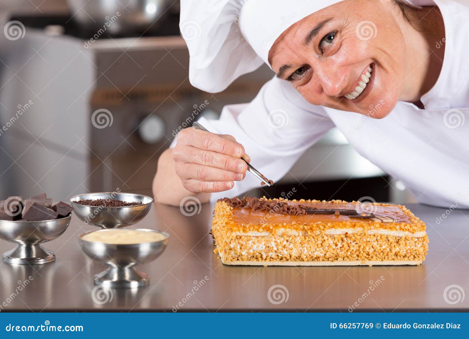 Pastry chef decorating stock image. Image of female, culinary - 66257769
