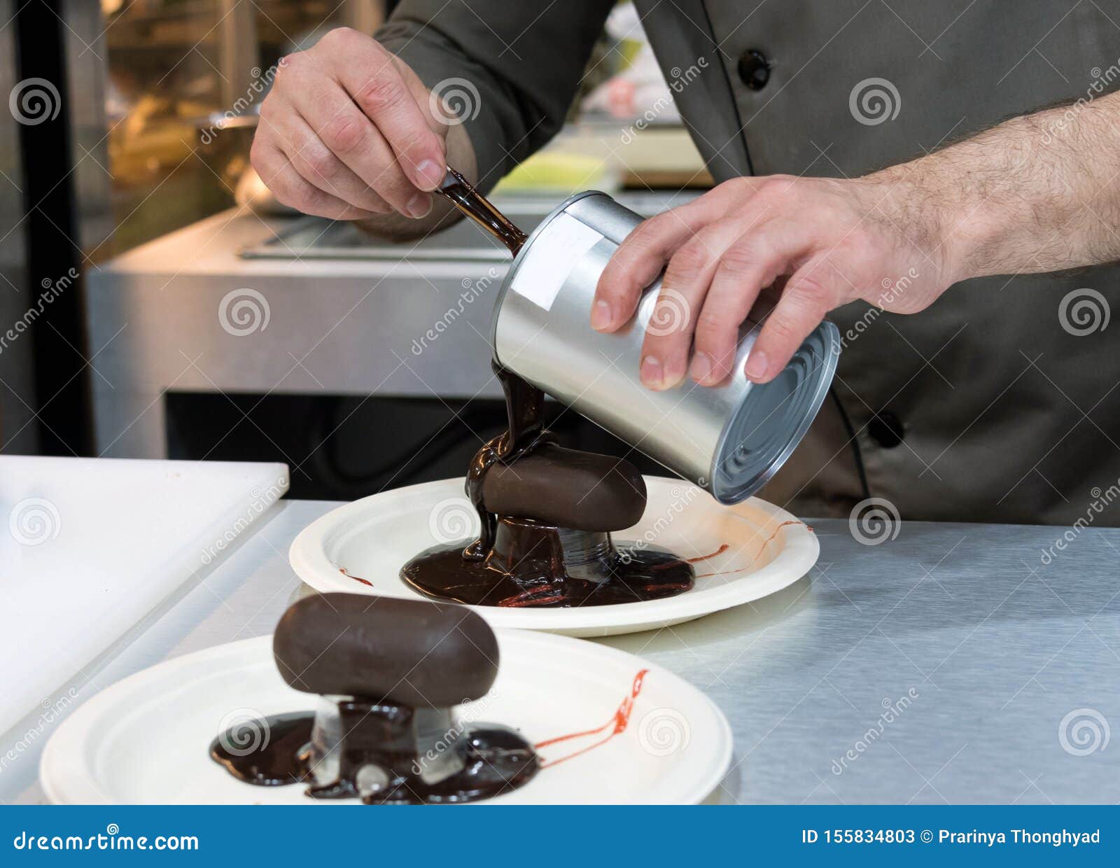 Pastry Chef Decorating, Chef Preparing Desert Chocolate Cake Stock ...