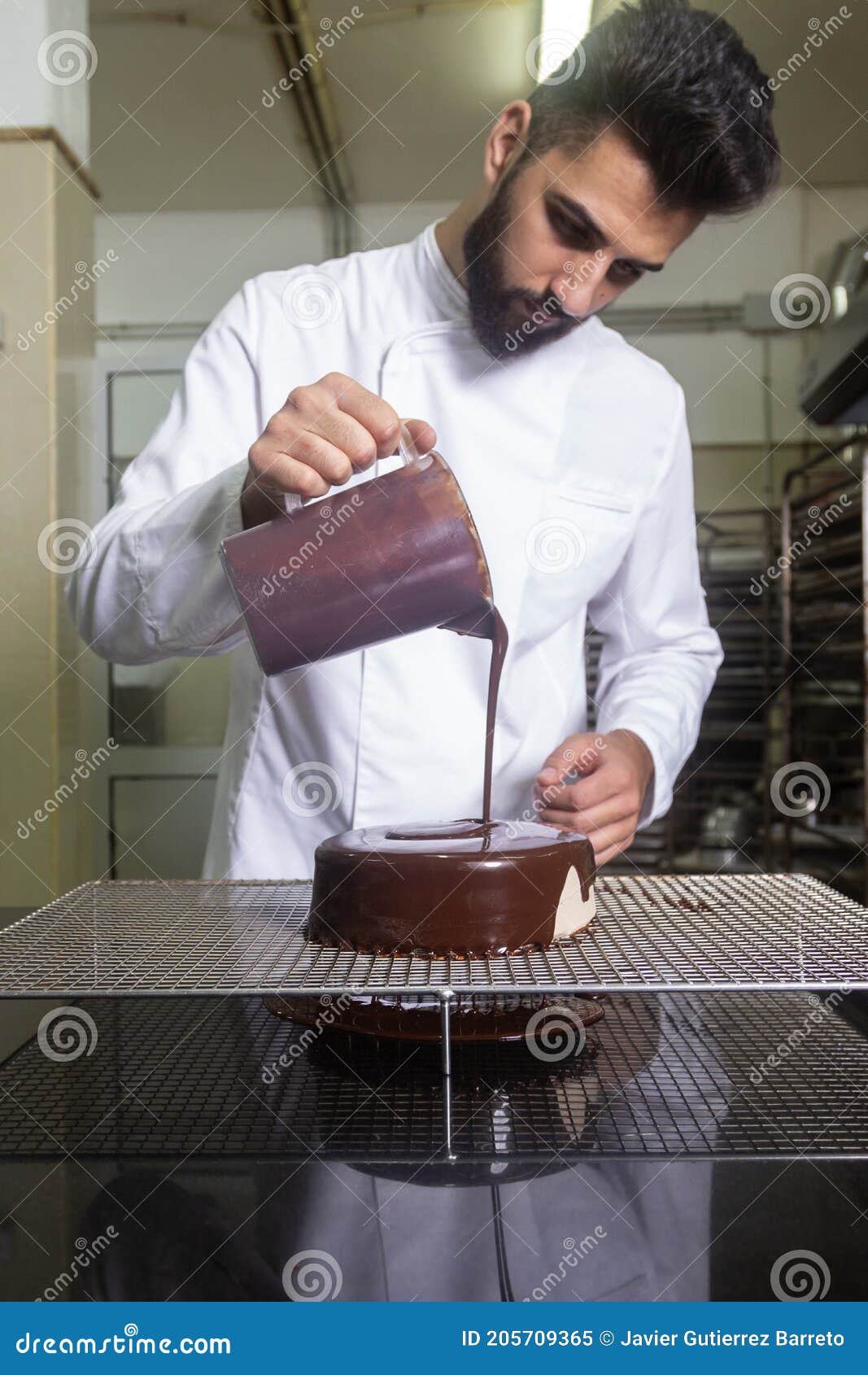 Pastry Chef Glazing a Cake with Chocolate Stock Image - Image of dark ...
