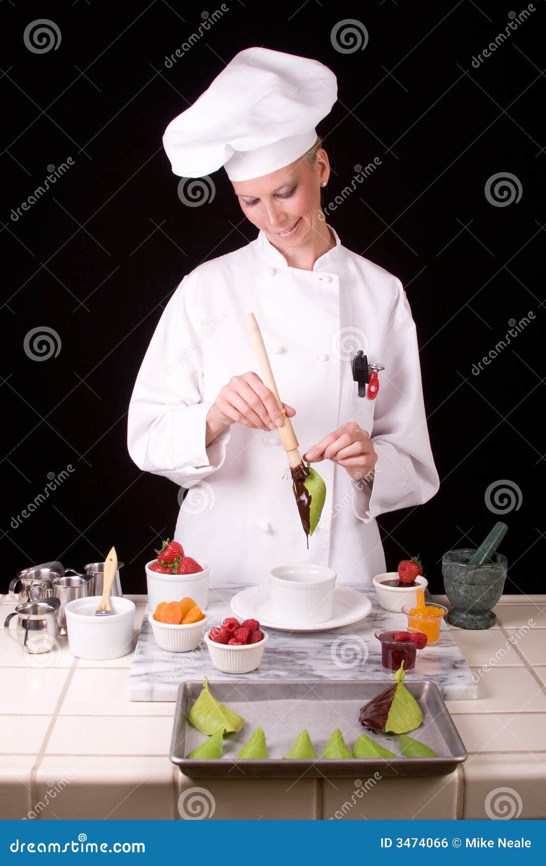 Pastry Chef with leaf stock photo. Image of orange, dripping - 3474066
