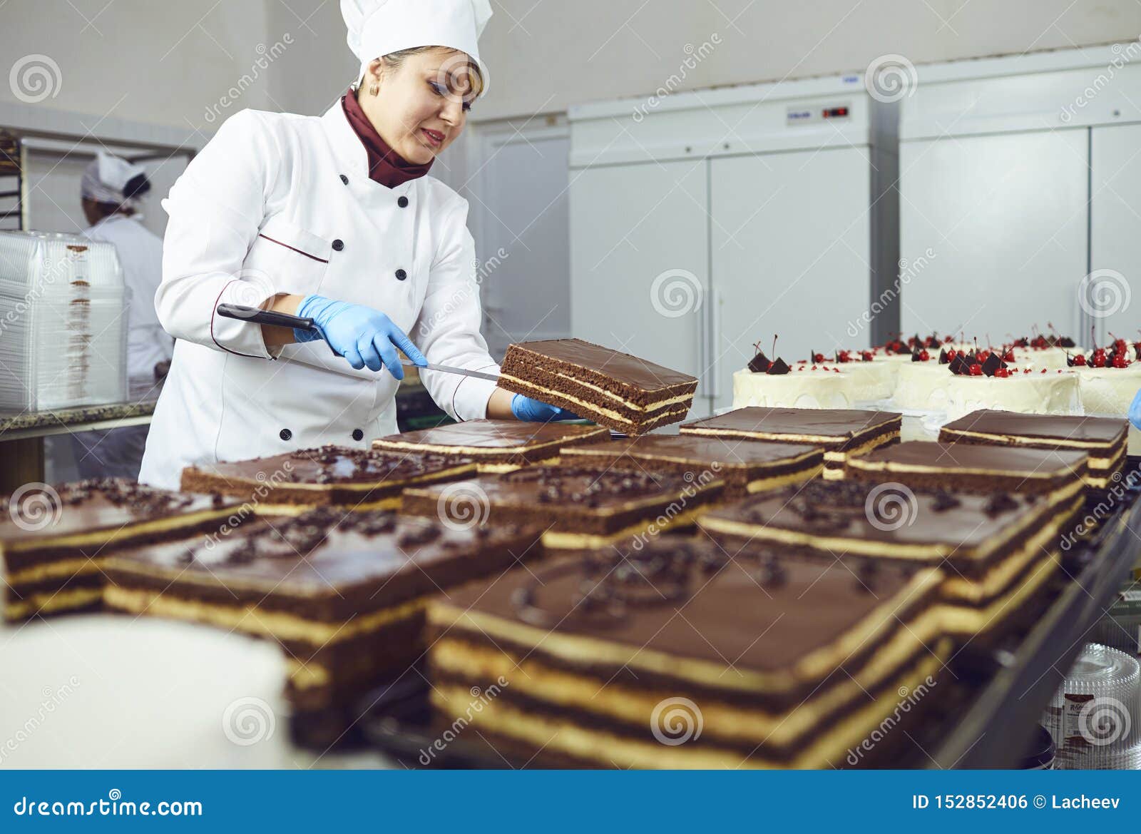 Pastry Chef Pack a Cake on a Table in the Bakery. Stock Photo - Image ...