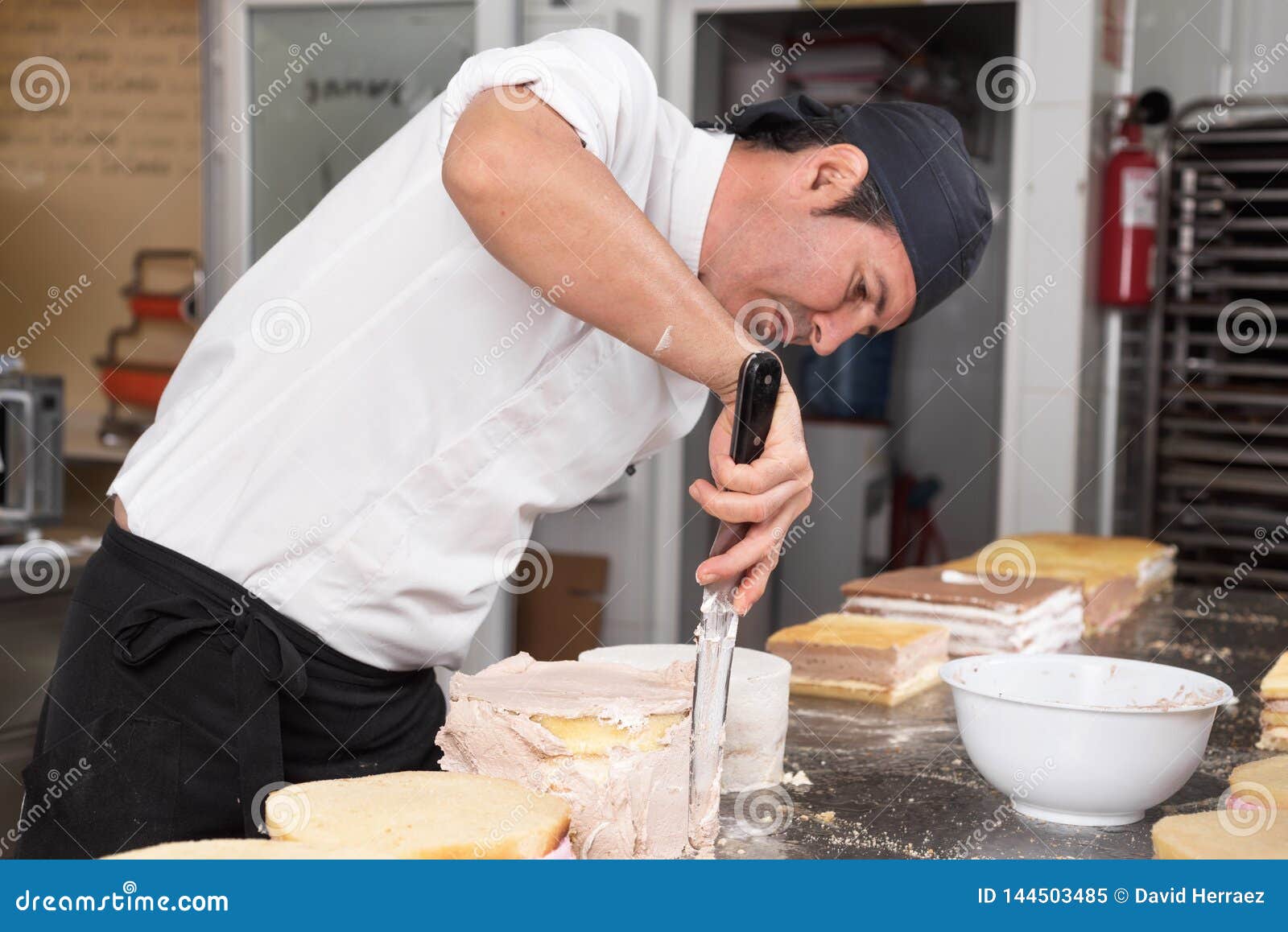 Pastry Chef Preparing a Cake. Stock Image - Image of cooking ...