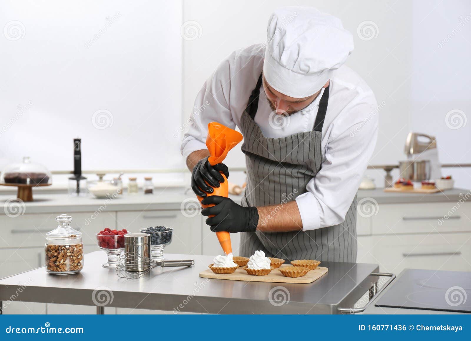 Pastry Chef Preparing Desserts at Table Stock Photo - Image of ...