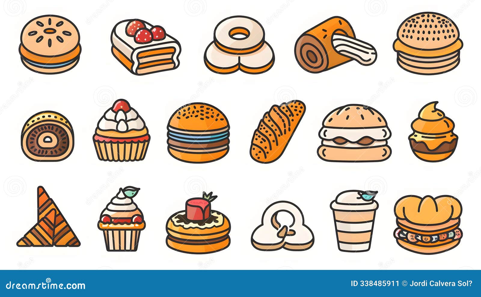 Pastry Icon Set Vector Illustration with Cut Out Icons Stock ...