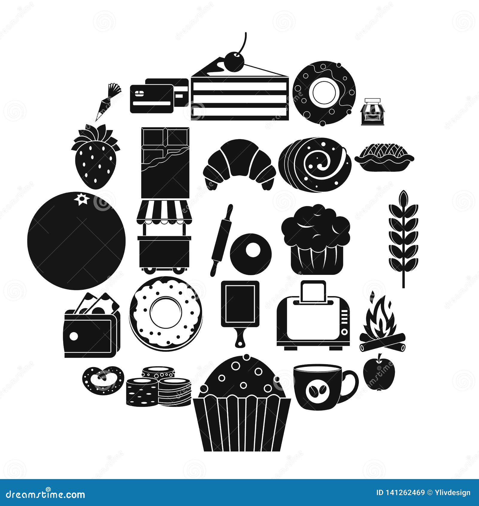 Pastry Icons Set, Simple Style Stock Vector - Illustration of grain ...