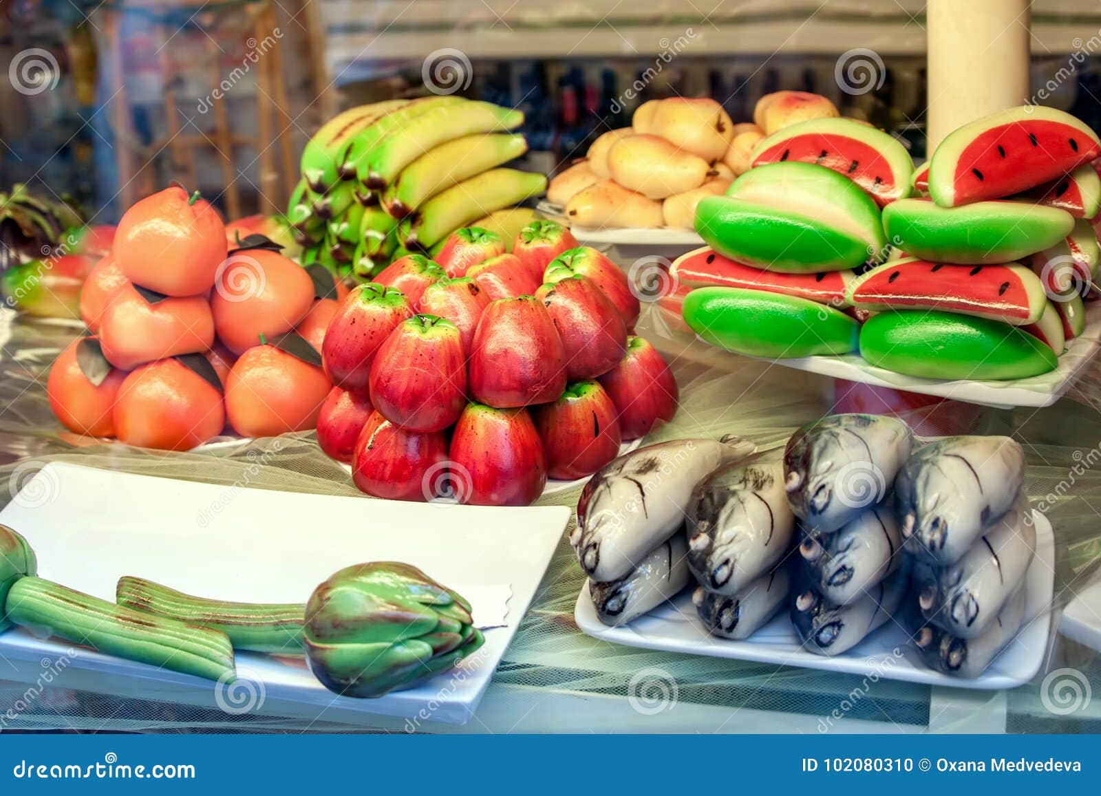 Pastry with Marzipan in the Form of Fruit and Fish. Typical Sicilian ...
