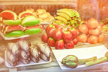 Pastry with Marzipan in the Form of Fruit and Fish. Typical Sicilian ...