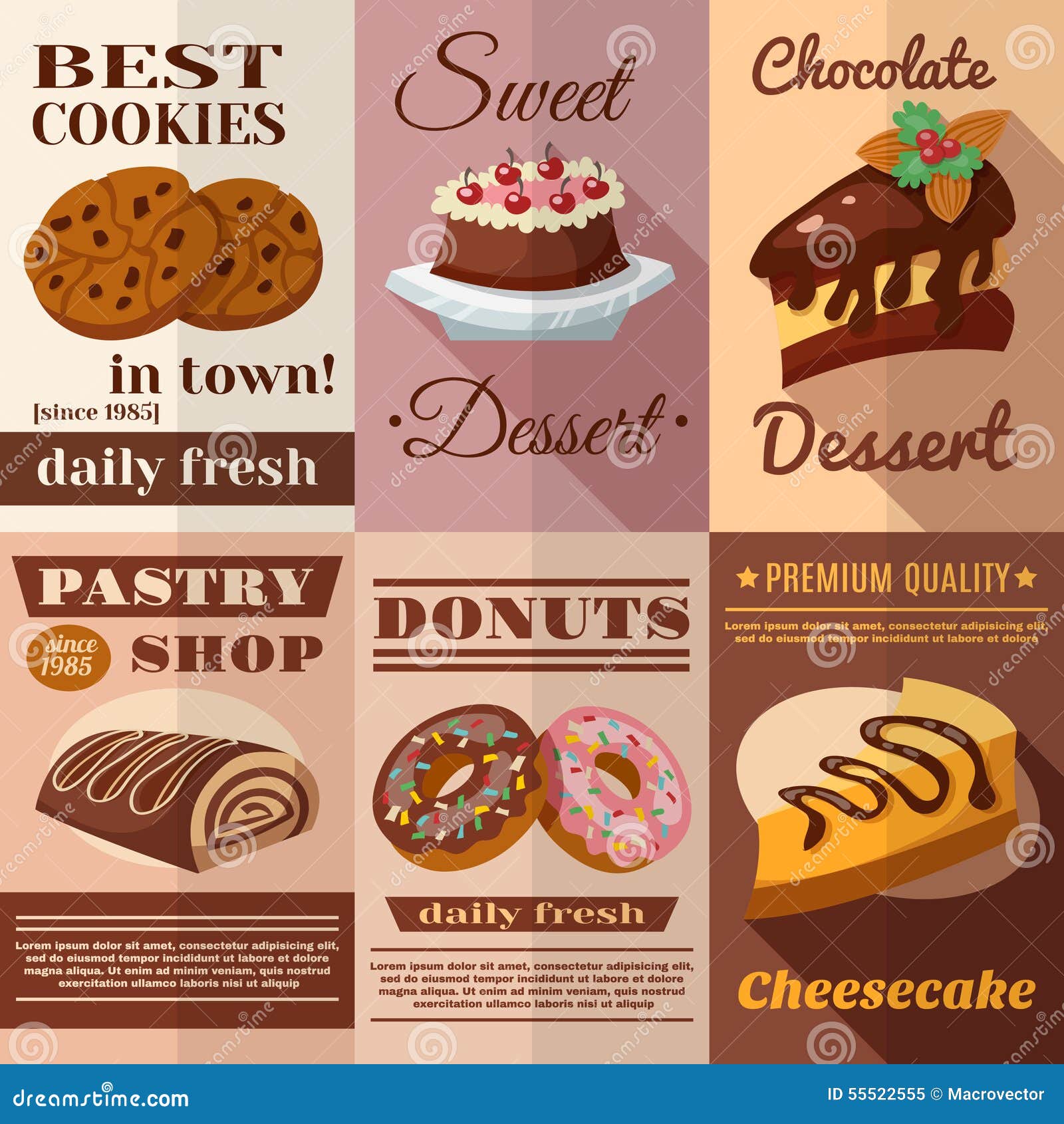 Pastry Poster Set stock vector. Illustration of design - 55522555