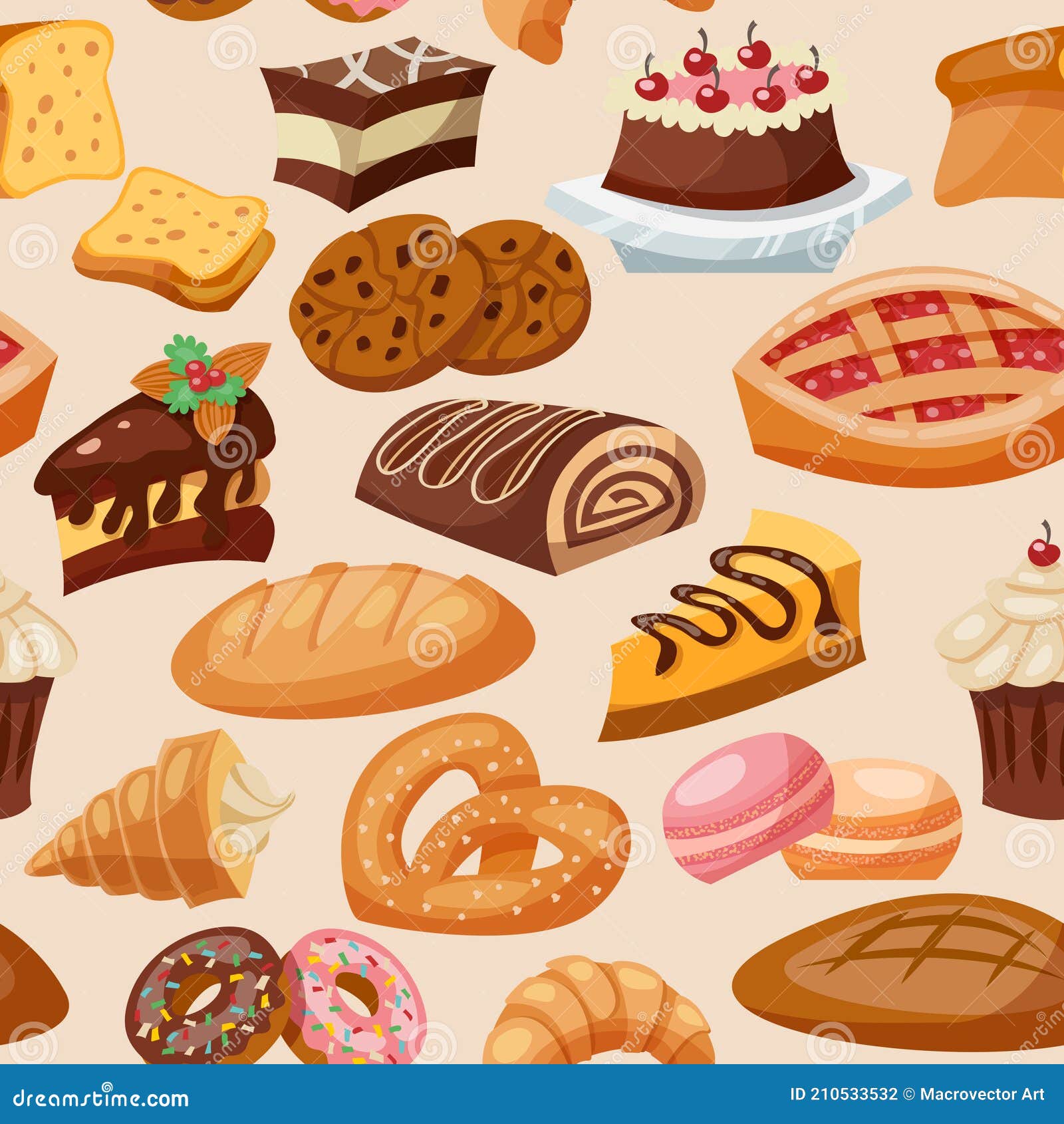 Pastry Seamless Pattern stock vector. Illustration of design - 210533532