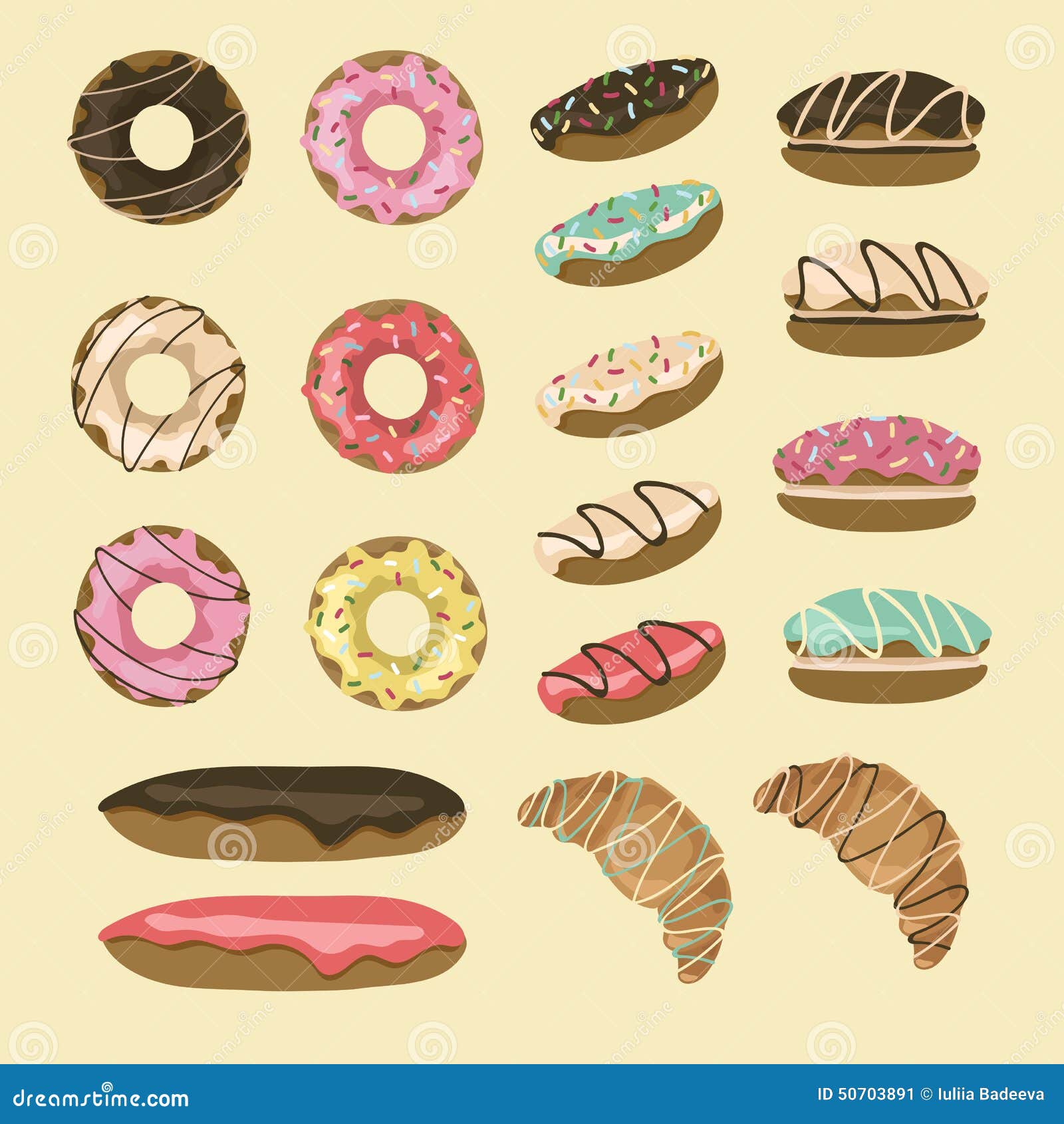 Pastry Set Cartoon Vector | CartoonDealer.com #50703891