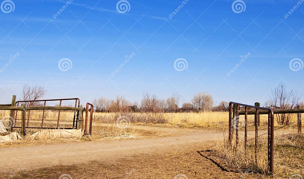 Pasture Gate in a Desolate Prairie Area Stock Image - Image of opening ...