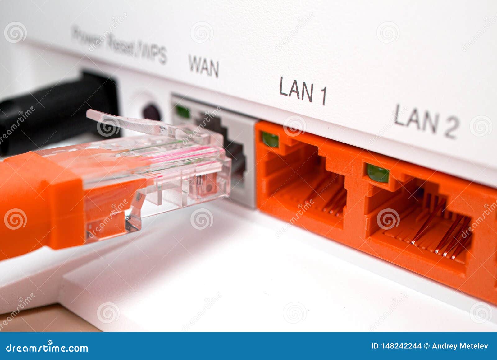 Patch Cord Red Inserted into the Wan Port of the Router for Internet ...