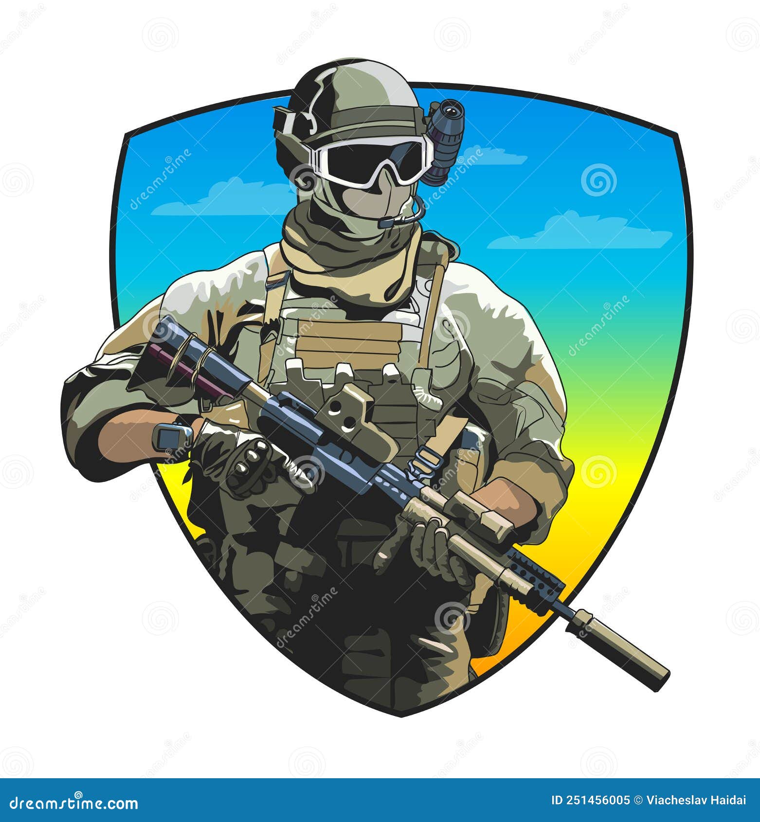 A Man in Military Uniform with a Machine Gun in His Hands Stock Vector ...