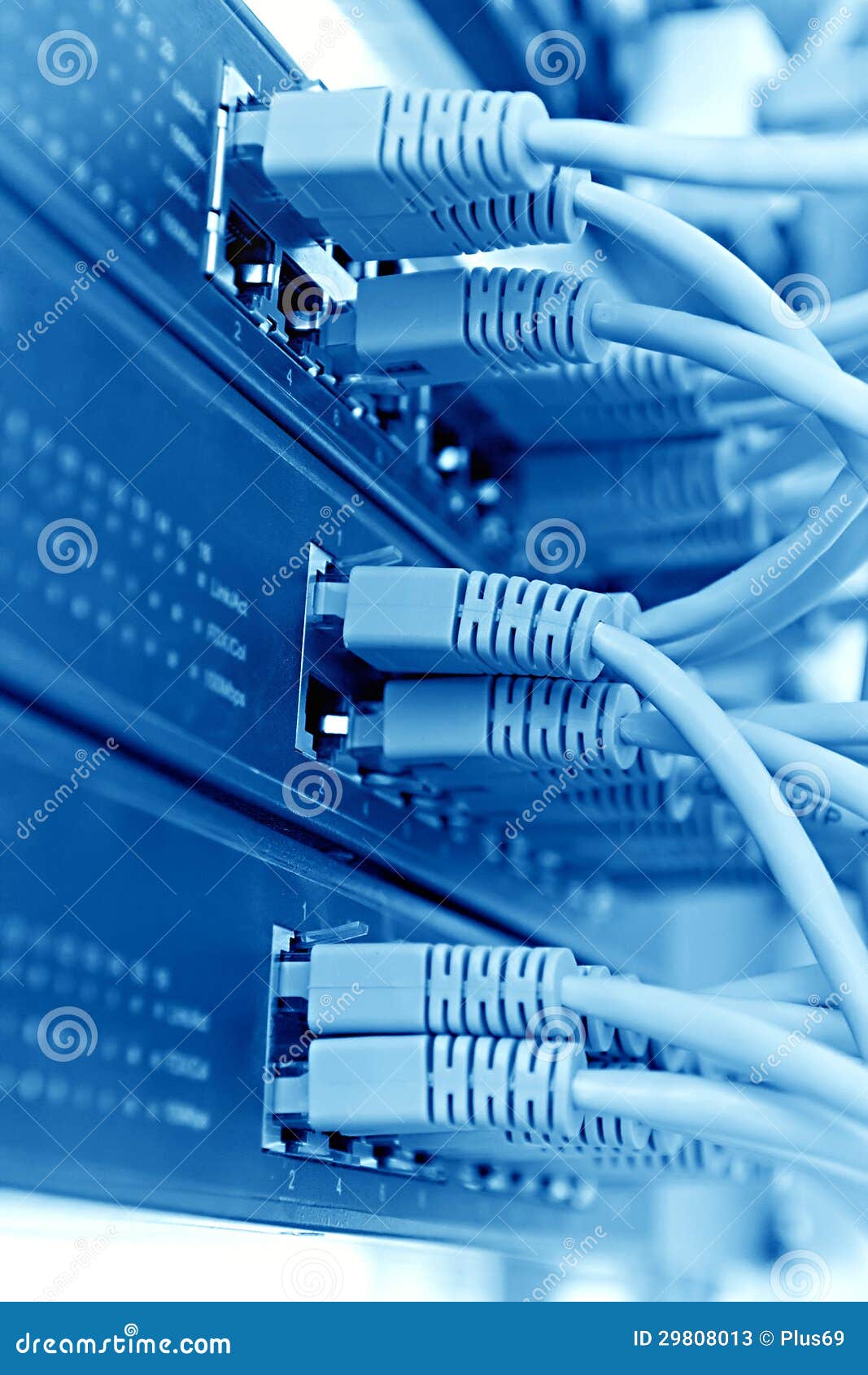 Patch Panel Server Rack with Cords, Blue Tone Stock Image - Image of ...