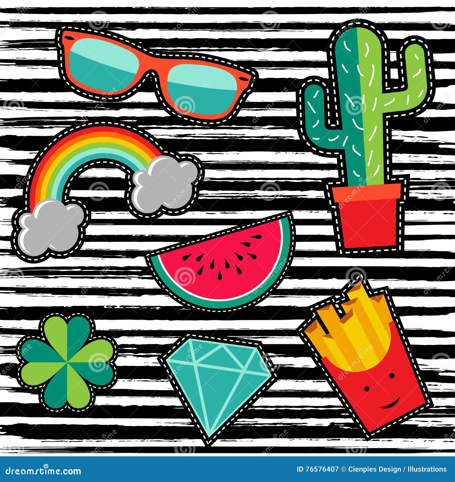 Patch Set with Cute Cartoon Illustrations Stock Vector - Illustration ...