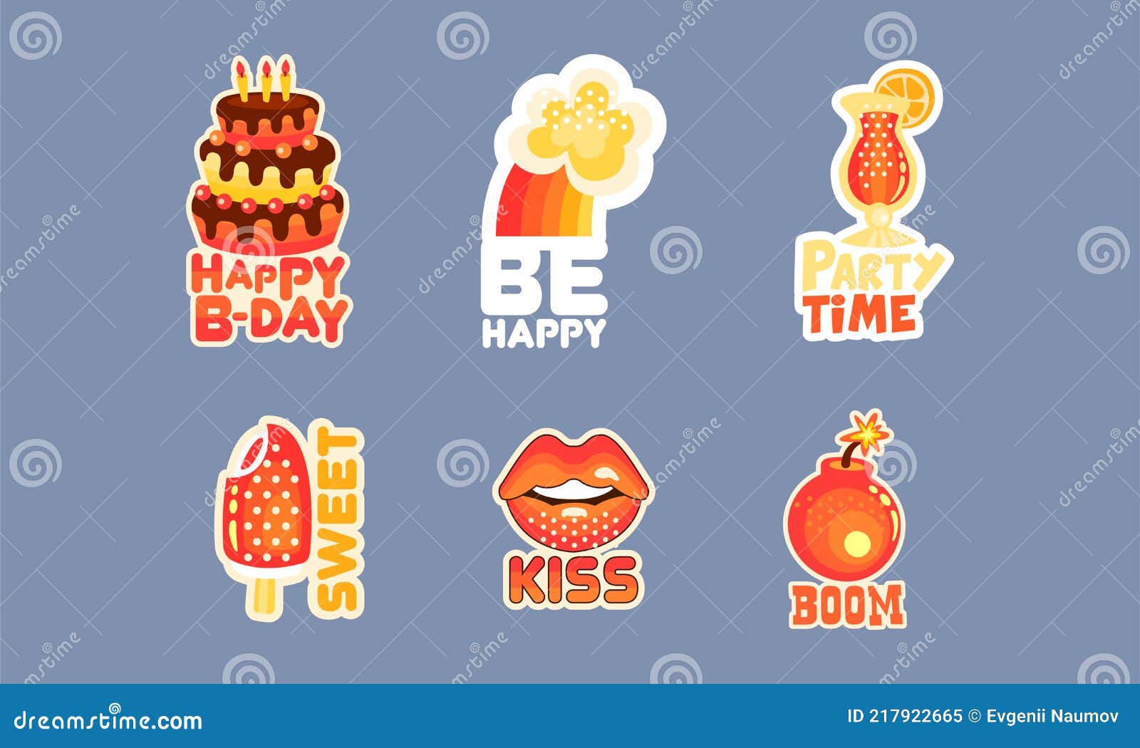 Patch and Stickers with Cake, Lips and Cocktail Vector Set Stock Vector ...