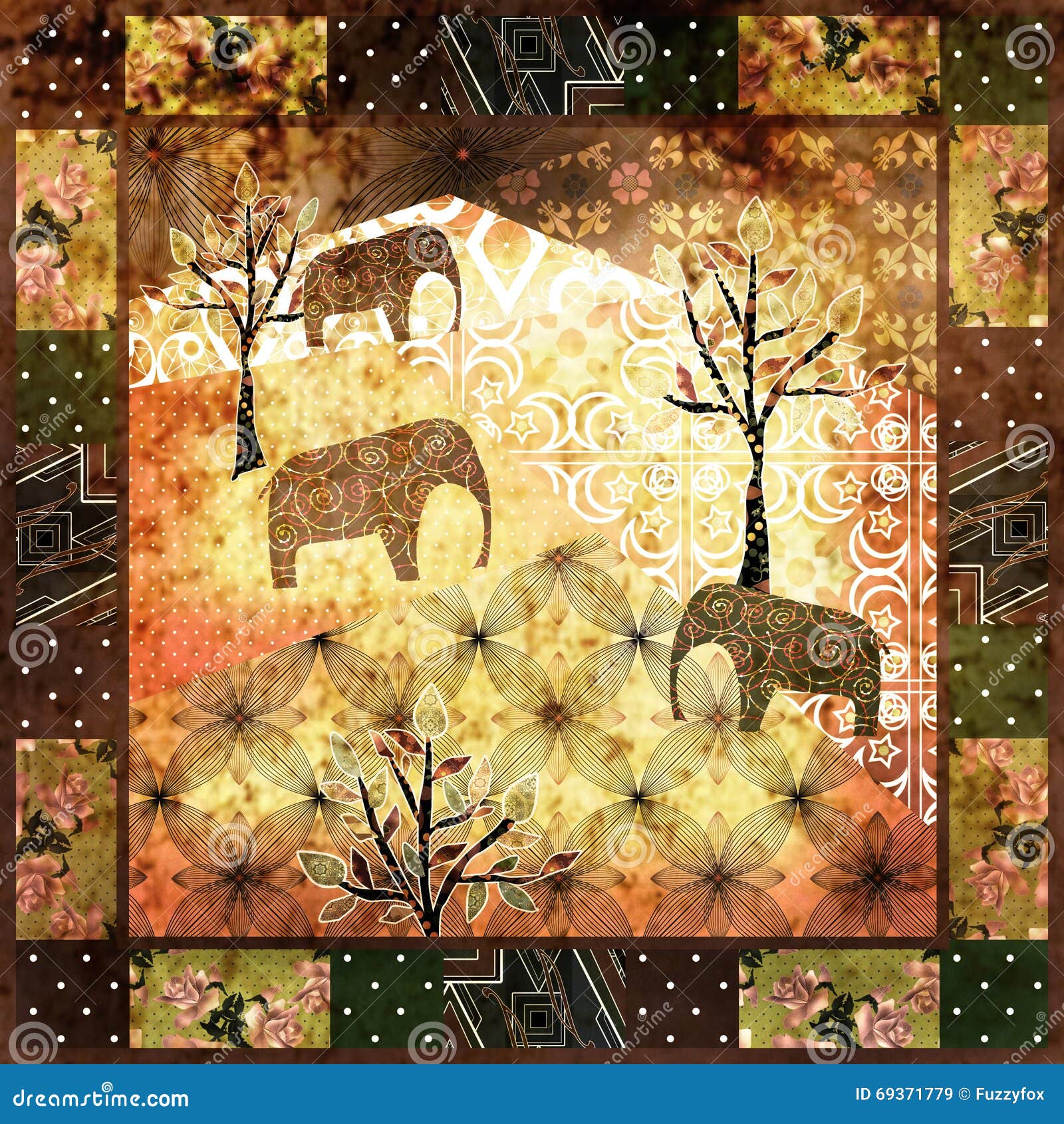 Patchwork African Pattern Grunge Vintage, Retro Background Stock ...