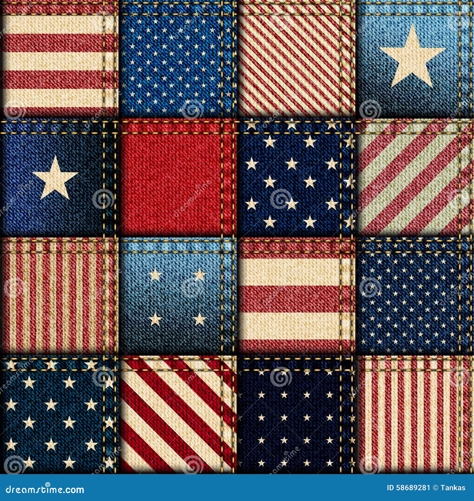 Patchwork of American flag stock vector. Illustration of curve - 58689281