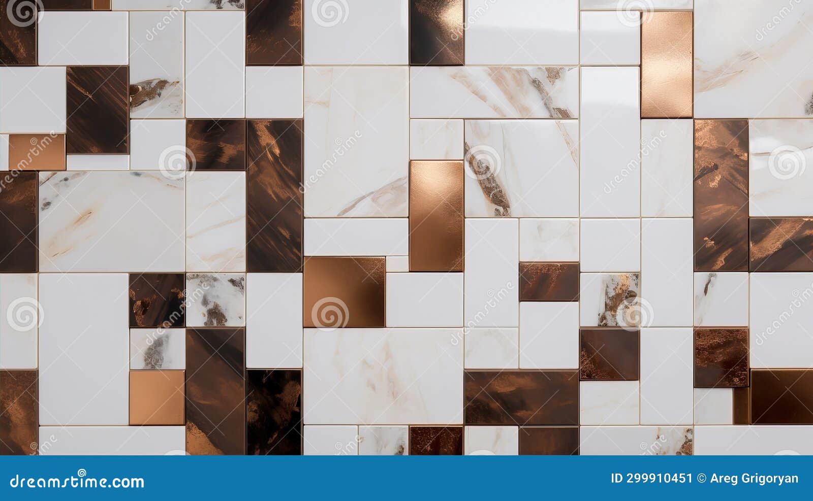 Patchwork Arrangement of White Marble and Bronze Tiles Stock ...