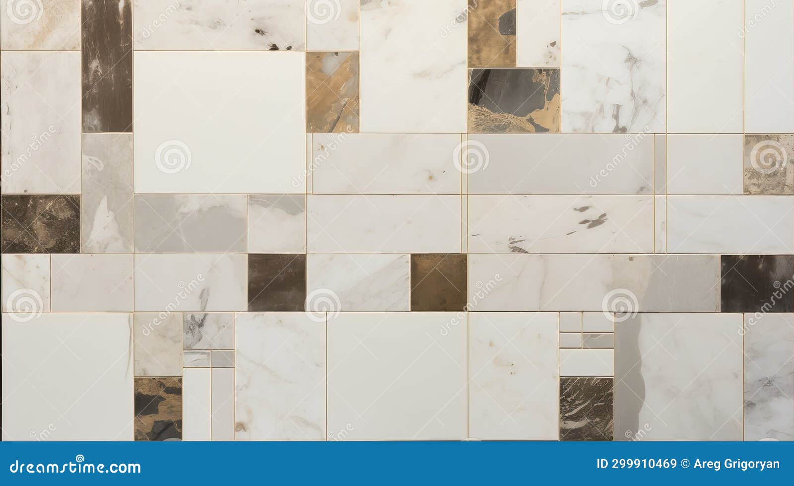 Patchwork Arrangement of White Marble and Bronze Tiles Stock ...