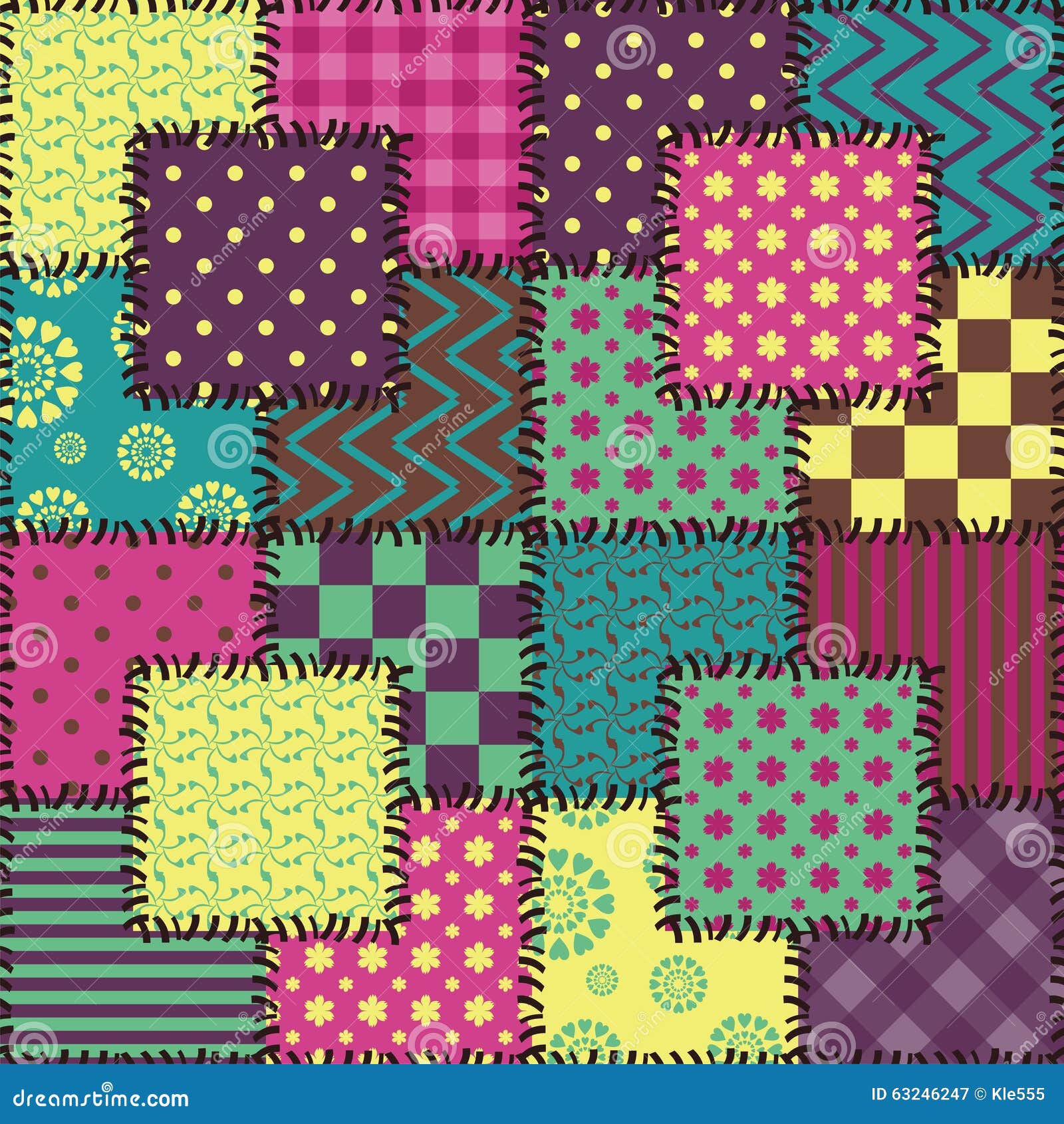 Patchwork Background with Different Colors Patterns Stock Illustration ...