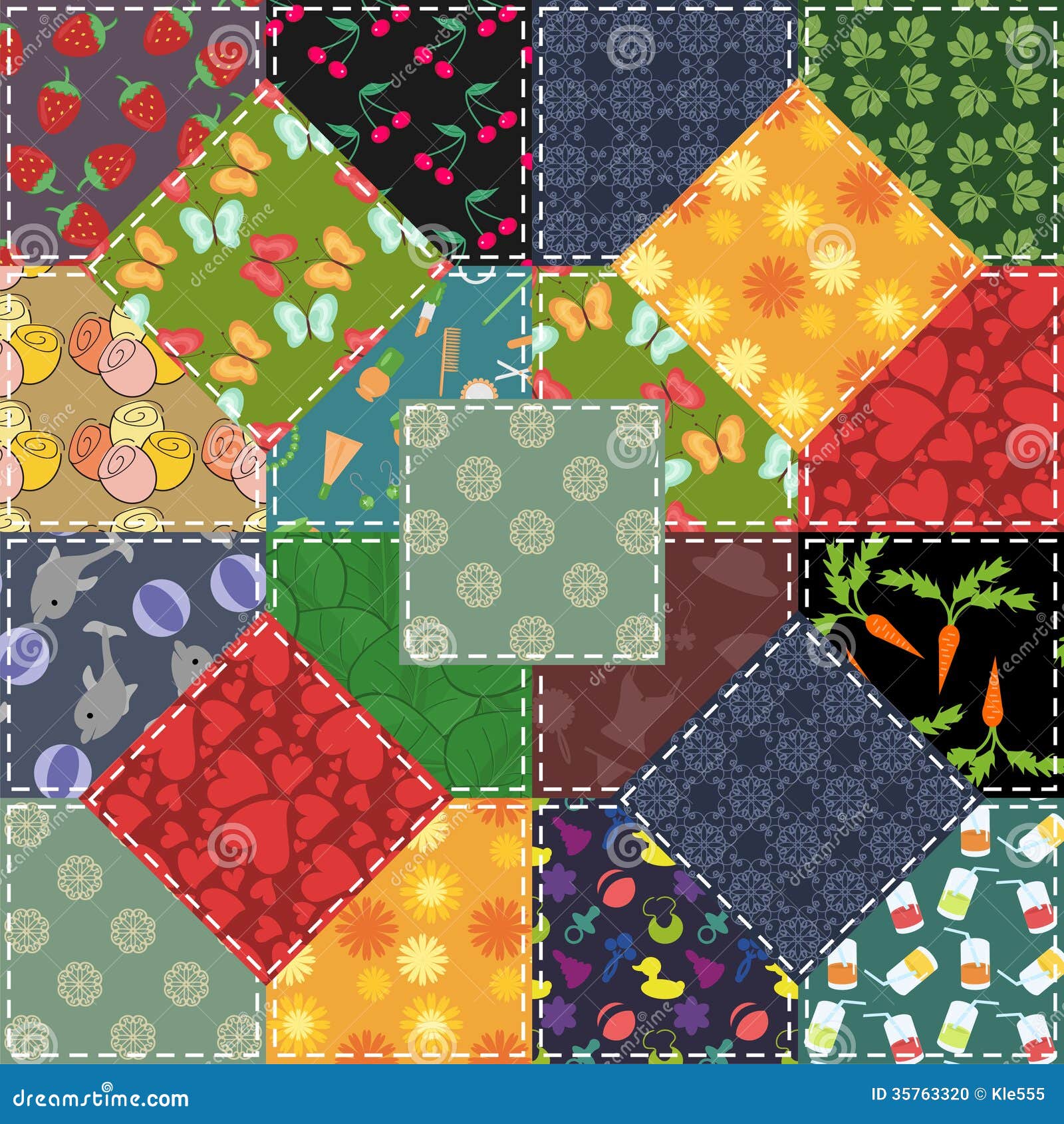 Patchwork Background With Flowers And Buttons Stock Illustration ...