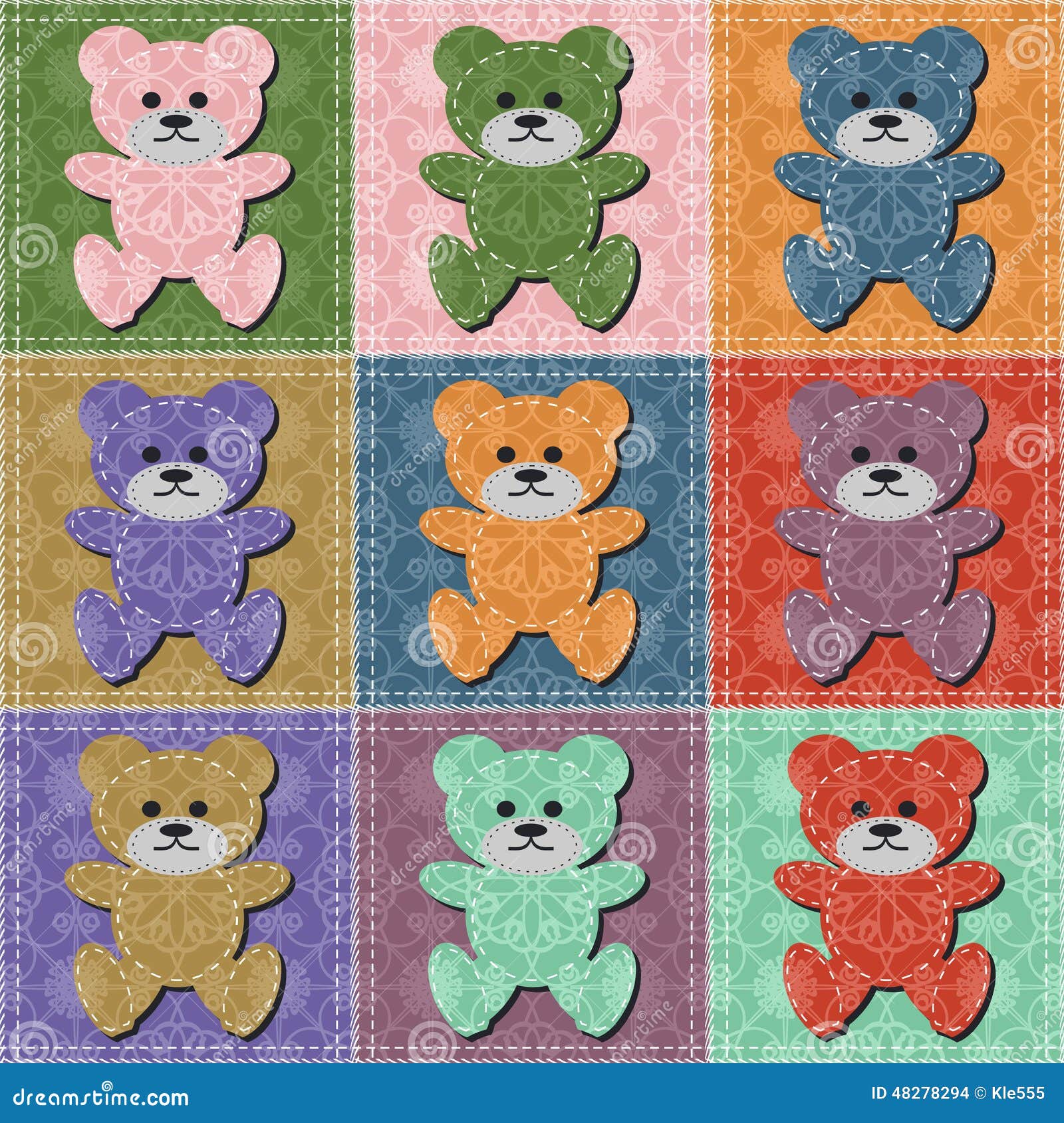 Patchwork Background with Teddy Bears Stock Illustration - Illustration of patchwork, textile ...