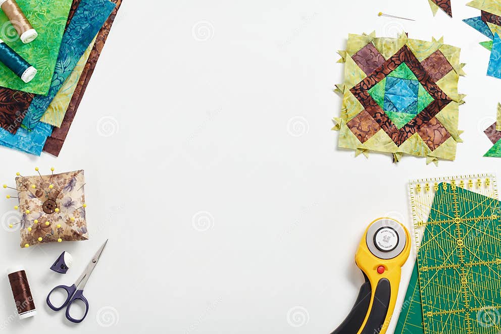 Patchwork Block, Stack of Fabrics, Sewing and Quilting Accessories ...